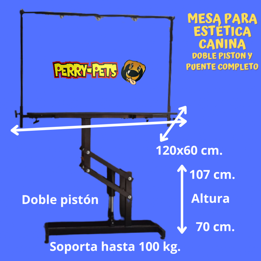 Mesa para estética canina doble piston y puente completo - Perry Pets